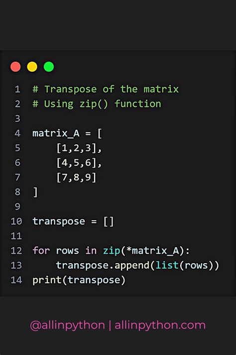 Transpose Of A Matrix Using Zip Function Data Science Learning