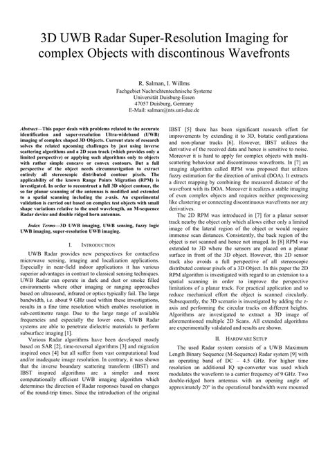 Pdf 3d Uwb Radar Super Resolution Imaging For Complex Objects With