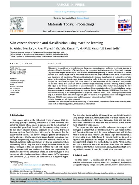 Pdf Skin Cancer Detection And Classification Using Machine Learning