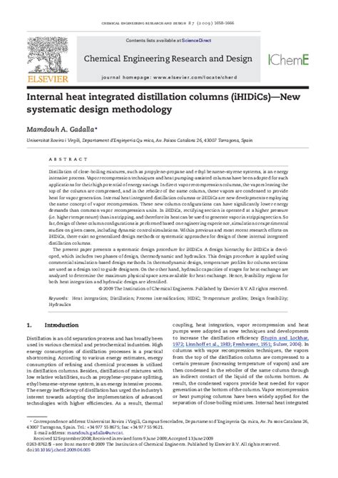 pdf internal heat integrated distillation columns ihidics —new