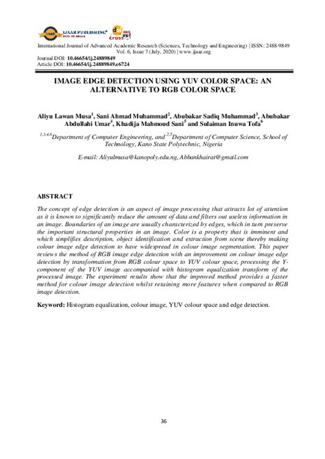 Pdf Image Edge Detection Using Yuv Color Space An Alternative To Rgb Color Space