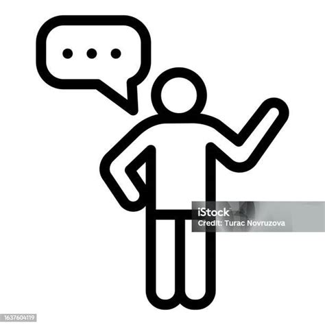 환영 대화 상자 줄 아이콘입니다 인사말 팝업과 남자 말풍선 기호가 있는 사람 흰색 배경에 윤곽선 스타일 픽토그램 모바일 웹