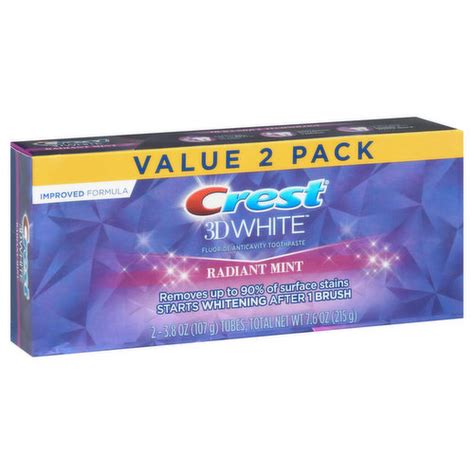 Crest Toothpaste Fluoride Anticavity Radiant Mint Value 2 Pack