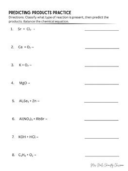 Predicting Products Practice By Mrs Noel S Chemistry Classroom TPT