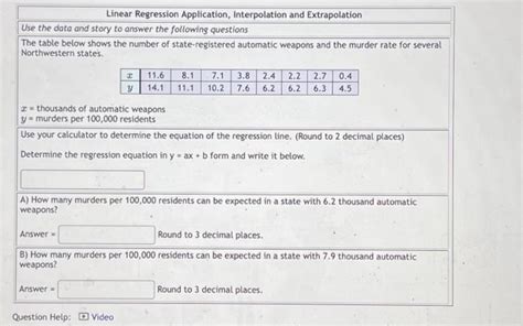 Solved Question Help Use Linear Regression To Find The Chegg