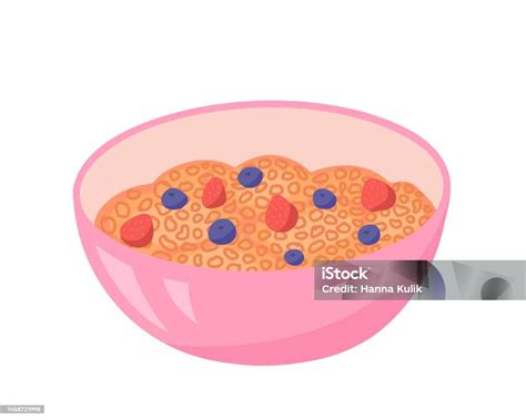 그래놀라 그릇 뮤즐리 아침 식사 귀리 곡물 죽 건강한 다이어트 성분 요리 사이트 메뉴 책 벡터 그림은 카드 포스터 및 스티커에