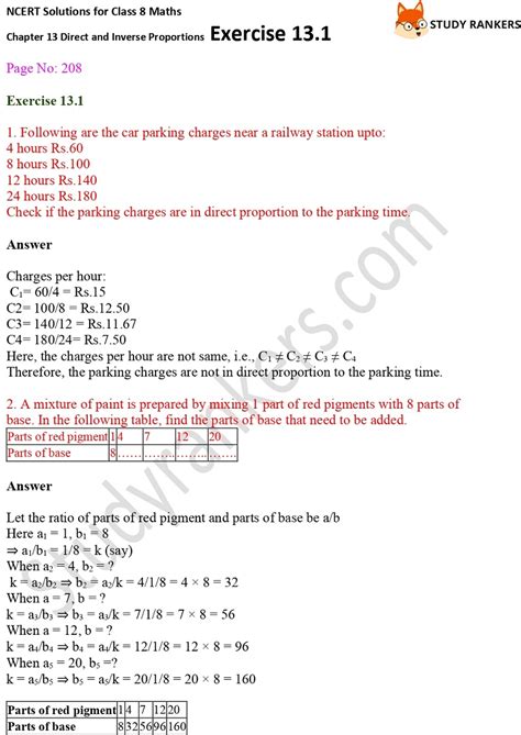 Ncert Solutions For Class 8 Maths Ch 13 Direct And Inverse Proportions Exercise 13 1