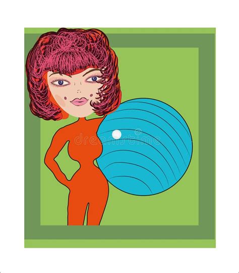 Person Female Athletic Ball Big Head Girl Sports Stock Vector