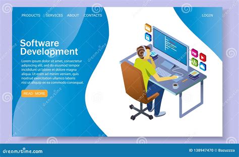 software development vector website landing page design template stock