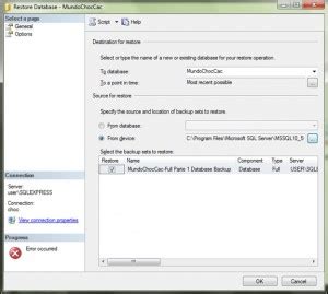 SQLServer Restore Database Sets To Restore From Device Mundo Choc Cac