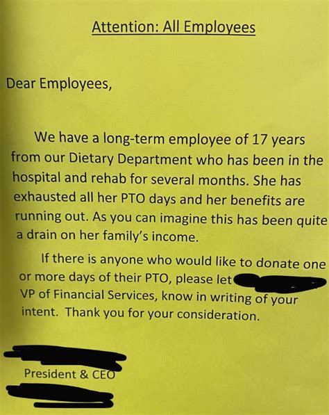 Ceo Requests Staff Donate Their Pto Days To Employee Of 17 Years Who
