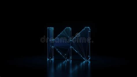 3d Rendering Wireframe Neon Glowing Symbol Of Fast Backward On Black Background With Reflection