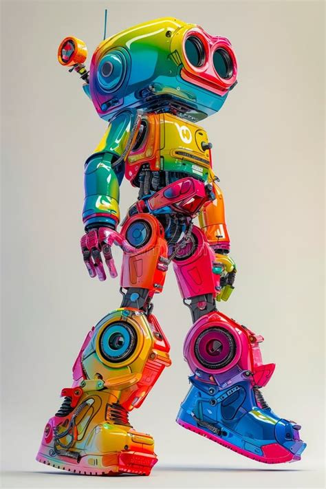 Robot That Is Standing In The Grass With Light On It S Head Generative Ai Stock Illustration