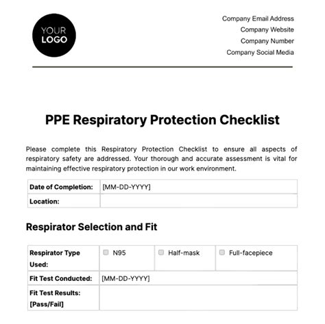 Free Ppe Respiratory Protection Checklist Template To Edit Online