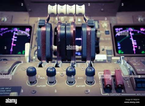 Fuel Control Switches On The Flight Deck Of A Boeing B747 400 Stock