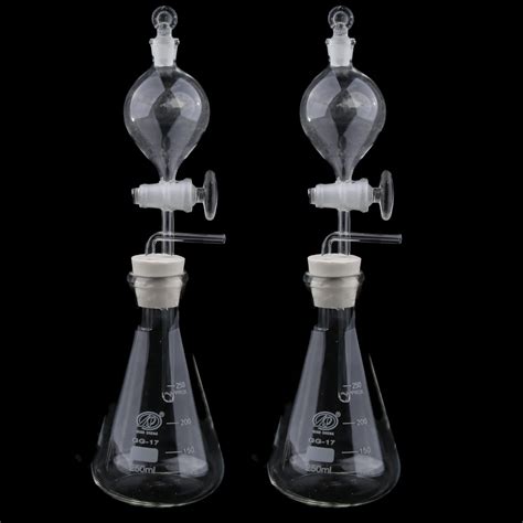2x Conical Flask Separating Funnel And Stopper Lab Gas Generator