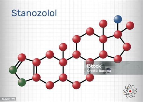 스타노졸롤 슈츠 분자 그것은 안 드로 겐 합성 단백 동화 스테로이드 유전 혈관 부 종 치료에 사용 구조적 화학 적 포뮬러 및 분자 모델 케이지에 종이 시트 0명에 대한 스톡