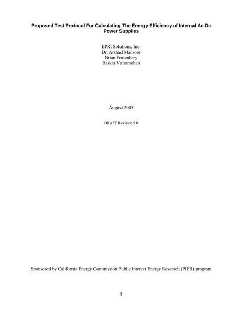 Pdf Proposed Test Protocol For Calculating The Energy Proposed Test Protocol For