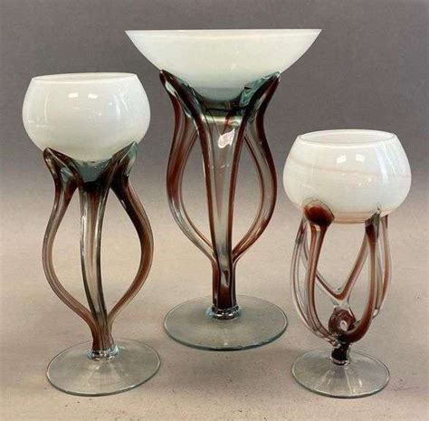 Set Of 3 Art Deco Blown Glass Candle Holders Matthew Bullock Auctioneers