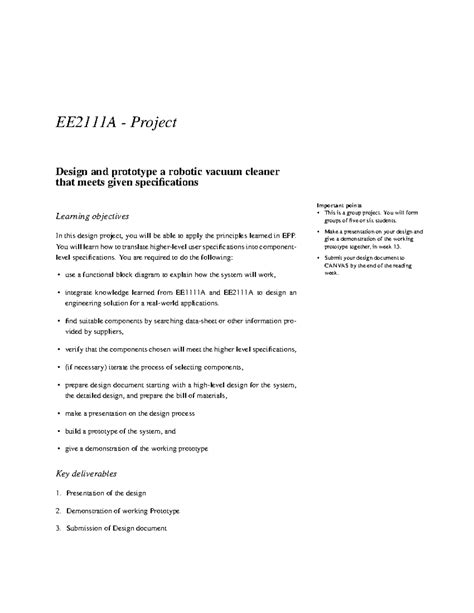 Ee2111a Wk9s1 Robotic Vaccum Cleaner Project Document Ee2111a Project Design And Prototype A