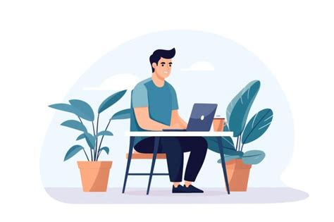 Premium Photo Man Sitting At Desk With Laptop Working On Computer Office Workspace