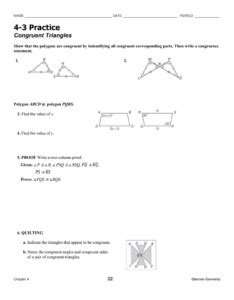 4 3 Practice Congruent Triangles Worksheet Answers Glencoe Geometry
