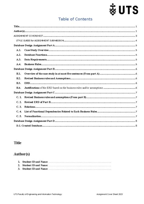 Assigment 1 Database Zcvz Table Of Contents Title Authors 1