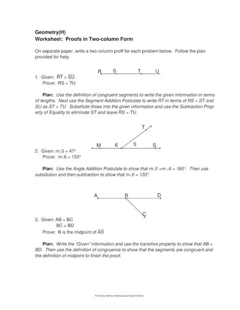 geometry proofs worksheets two column practice for enhanced learning