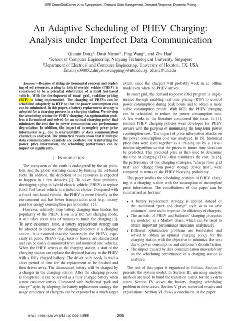An Adaptive Scheduling Of Phev Charging Analysis Under Imperfect Data Communication Pdf Plug