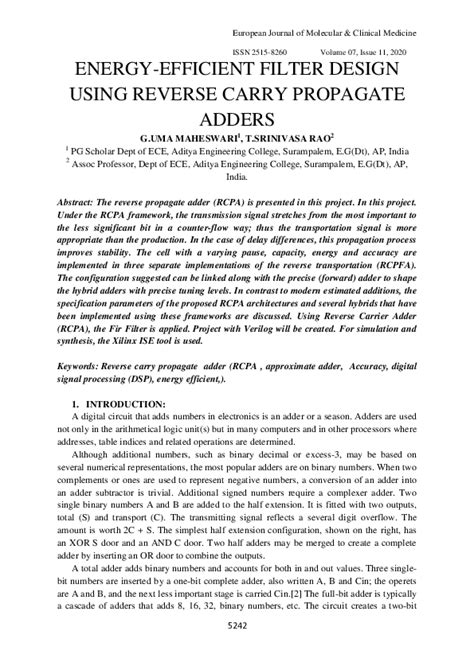 Pdf Energy Efficient Filter Design Using Reverse Carry Propagate Adders