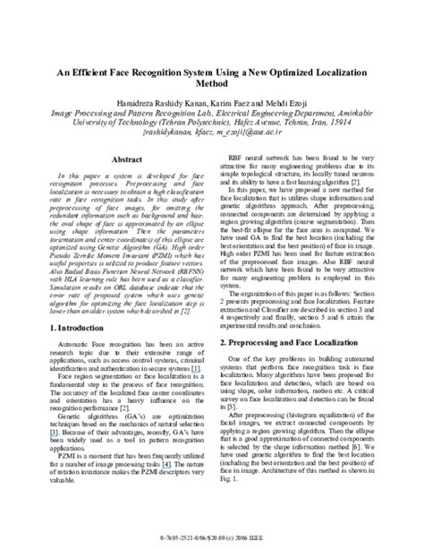 Pdf An Efficient Face Recognition System Using A New Optimized Localization Method