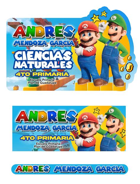 Etiquetas Escolares Mario Bros Cuaderno Forma Italiana Útiles