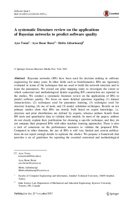 Pdf A Systematic Literature Review On The Applications Of Bayesian