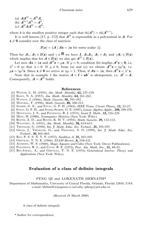 Pdf Evaluation Of A Class Of Definite Integrals