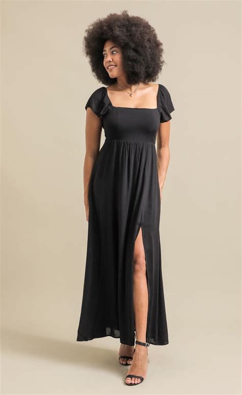 Linen Look Flutter Sleeve Maxi Pagani