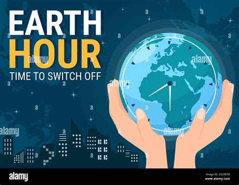 Happy Earth Hour Day Illustration With Lightbulb World Map And Time To