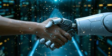 Premium Photo Human Shaking Hand Deal With Robot Artificial Intelligence