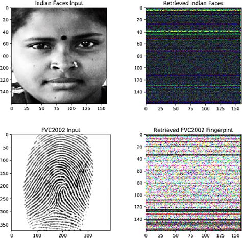 samples of the inputted and retrieved biometric templates using the