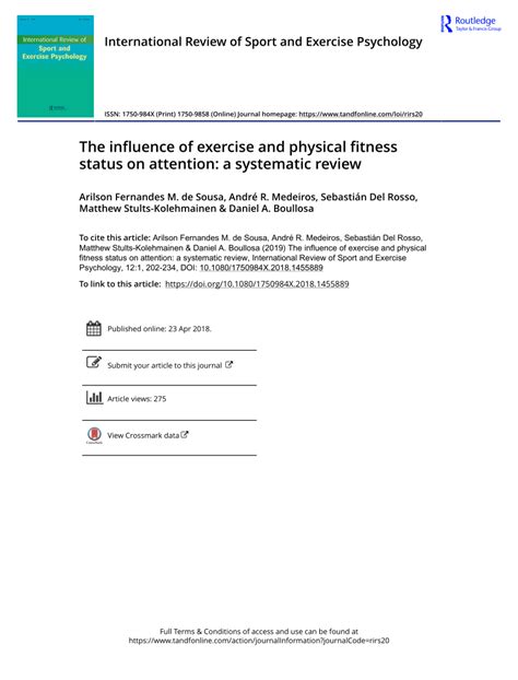 Pdf The Influence Of Exercise And Physical Fitness Status On Attention A Systematic Review