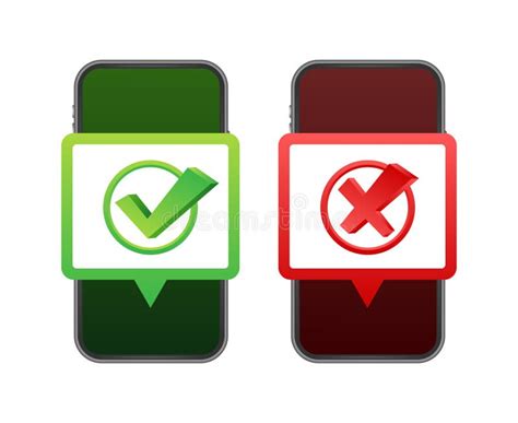 Hands Holding Smartphones With Checkmarks Set Tick And Cross Check Marks Stock Vector