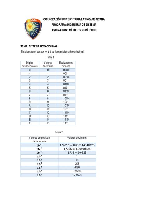Sistema Hexadecimal Pdf Notación Codificaciones