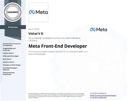 Vishal V D On Linkedin Opentowork Frontenddevelopment Metacertified Reactjs Javascript