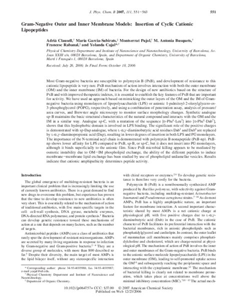 Pdf Gram Negative Outer And Inner Membrane Models Insertion Of Cyclic Cationic Lipopeptides
