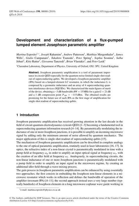 Pdf Development And Characterization Of A Flux Pumped Lumped Element Josephson Parametric
