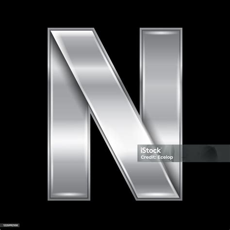실버 메탈릭 리본으로 접힌 새로운 글꼴 트렌디 한 로마 알파벳 검은 색 배경에 회색 벡터 문자 N 10eps 3차원 형태에 대한 스톡 벡터 아트 및 기타 이미지 Istock