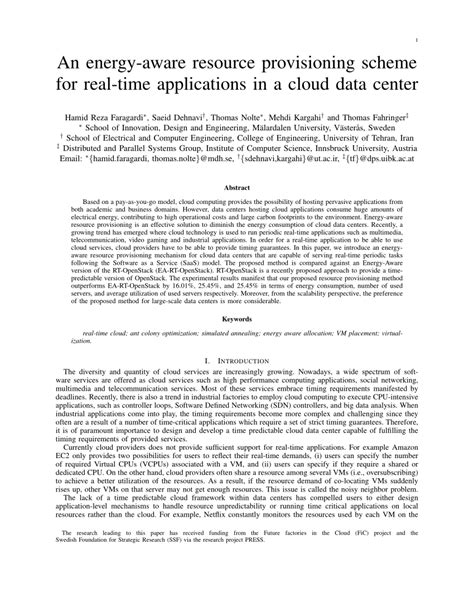 Pdf An Energy Aware Resource Provisioning Scheme For Real Time Applications In A Cloud Data Center
