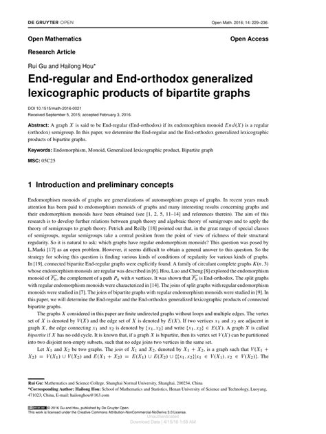 Pdf End Regular And End Orthodox Generalized Lexicographic Products Of Bipartite Graphs