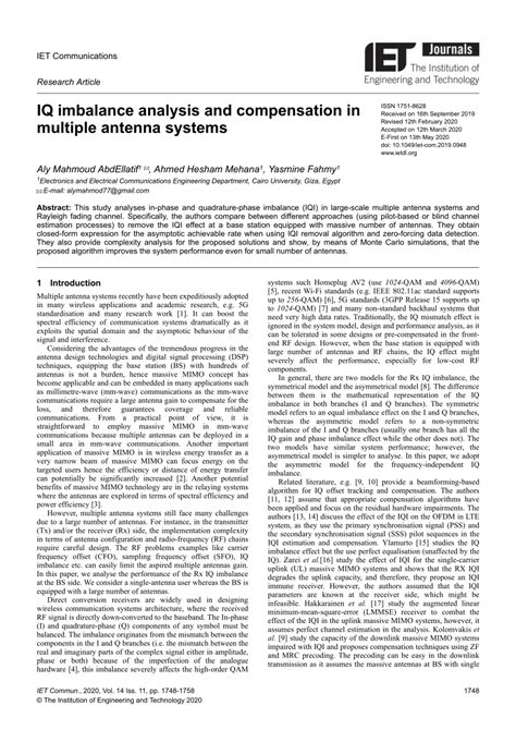 Pdf Iq Imbalance Analysis And Compensation In Multiple Antenna Systems