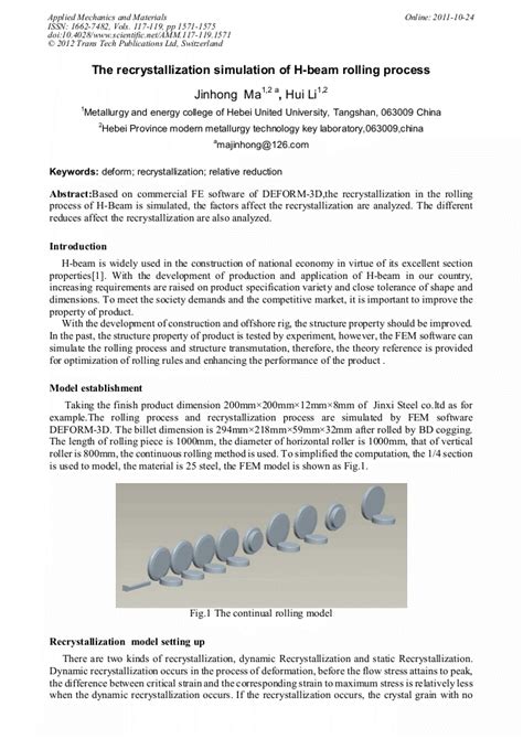 The Recrystallization Simulation Of H Beam Rolling Process Scientificnet