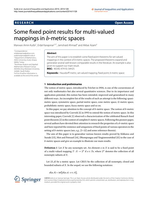 Pdf Some Fixed Point Results For Multi Valued Mappings In